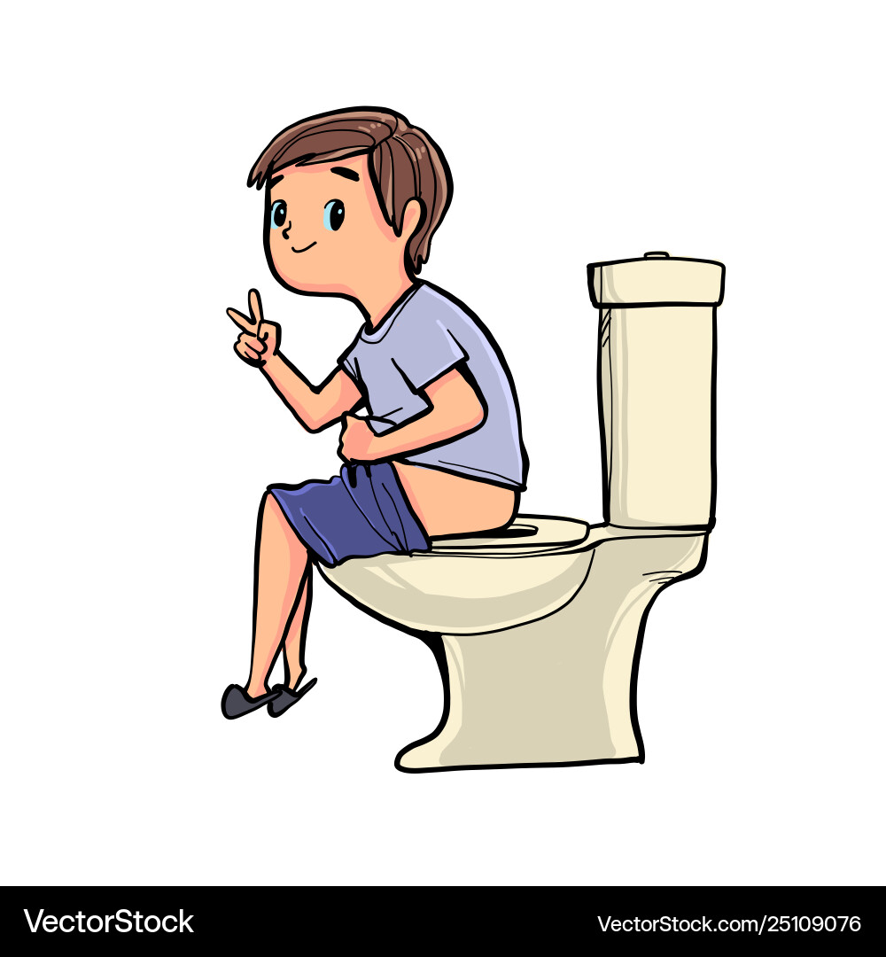 Boy on Toilet - Morning Routine Royalty Free Vector Image