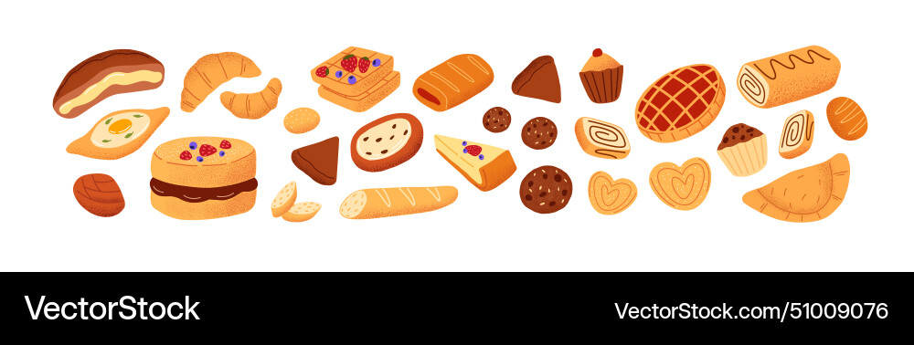 Different bakery products set puff pastry food Vector Image