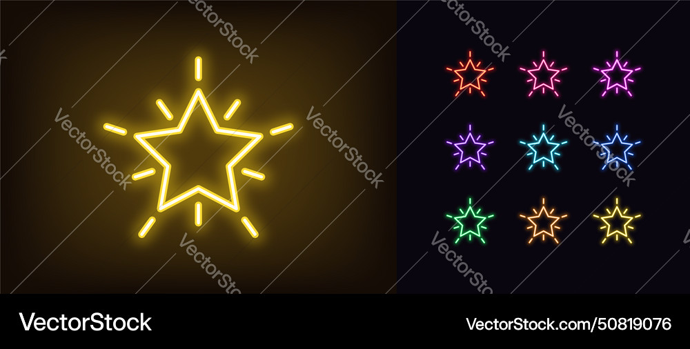 Outline neon superstar icon set glowing star Vector Image