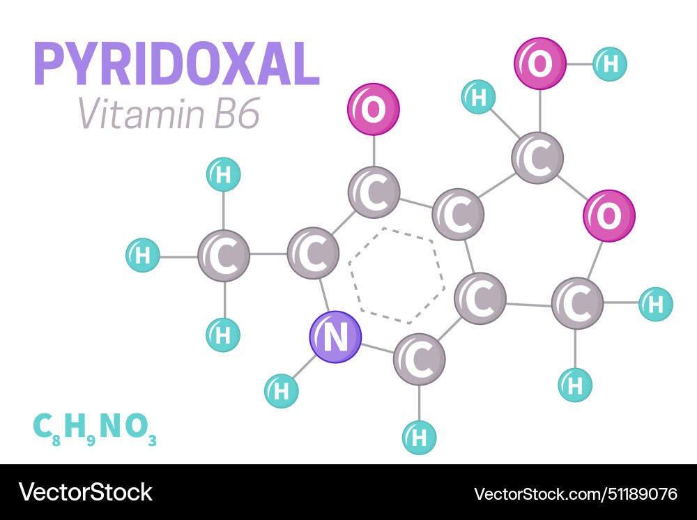 Pyridoxal vitamin b6 molecule formula Royalty Free Vector
