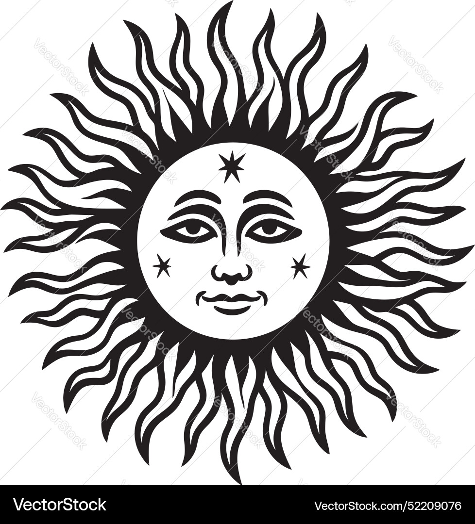 Smiling sol hand drawn sun black logo design Vector Image