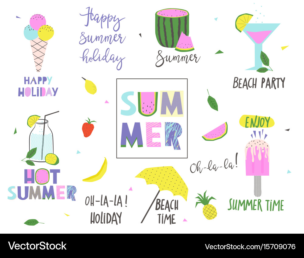 Summer set with lettering and holiday elements Vector Image