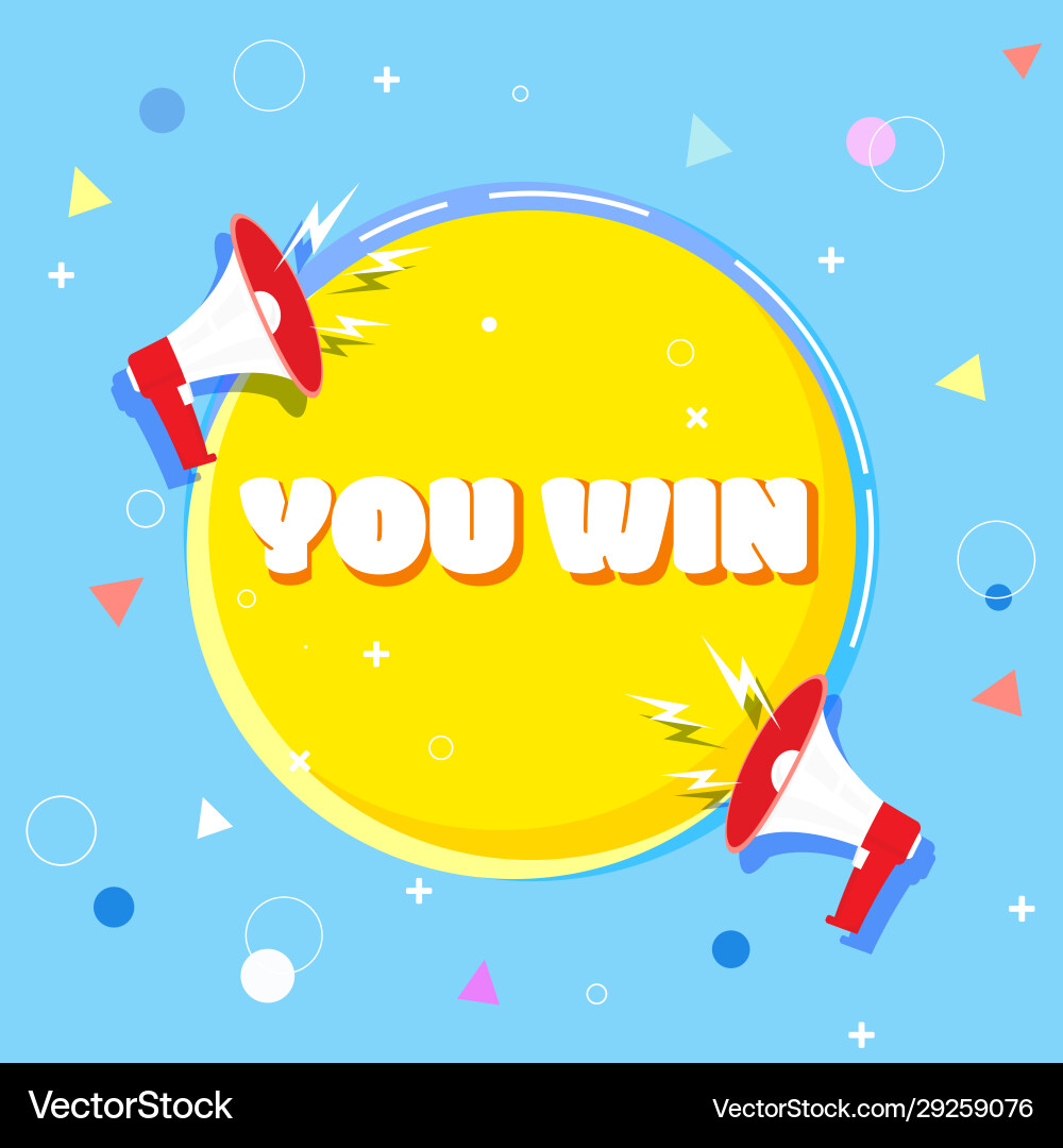 You win word concept with megaphone and 3d style Vector Image