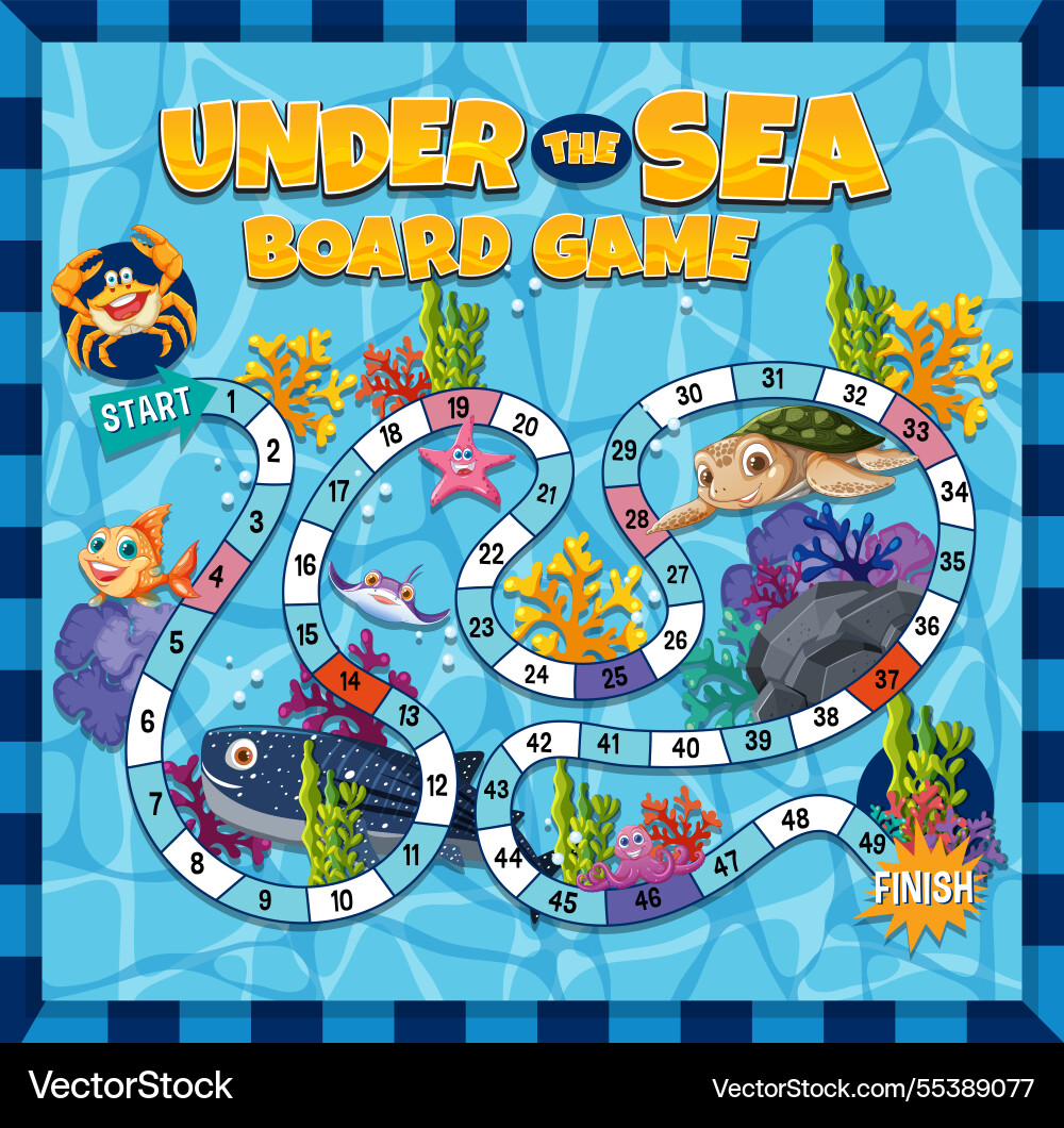 Colorful ocean-themed board game with marine Vector Image