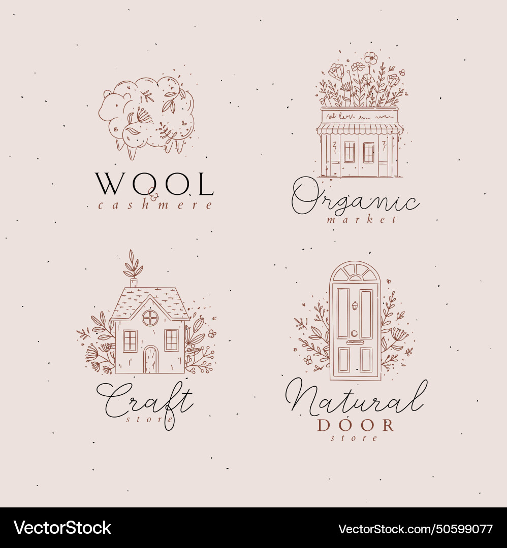 Hand drawn sheep store house door labels Vector Image