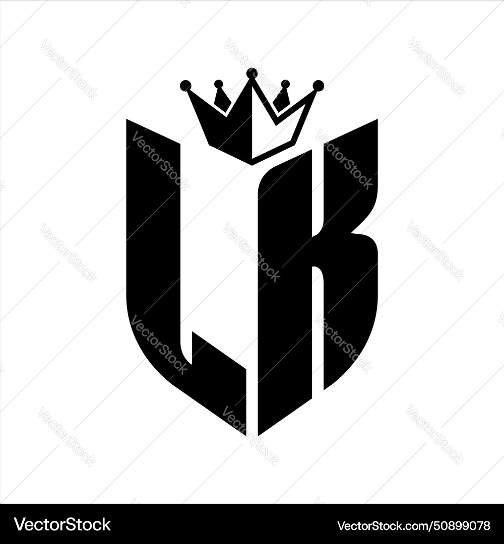 Lk letter monogram with shield shape crown Vector Image