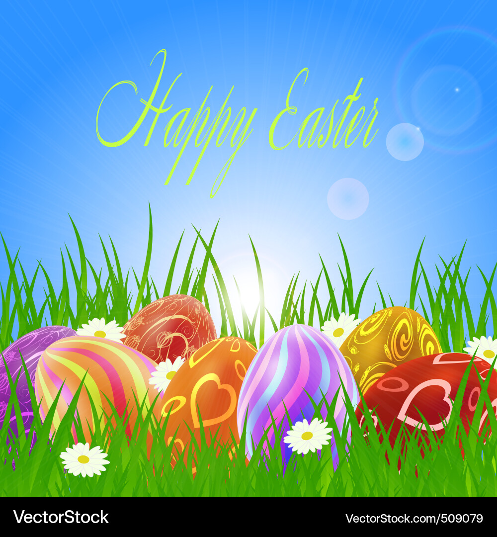 Easter eggs on green grass Royalty Free Vector Image