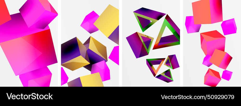 Flying 3d shapes cubes and other geometric Vector Image
