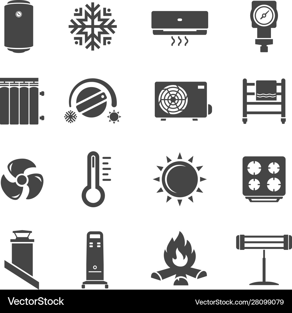 Heating System Glyph Icons Royalty Free Vector Image
