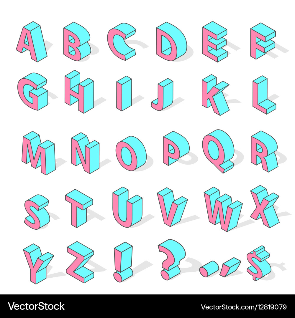 Isometric alphabet font isolated Royalty Free Vector Image