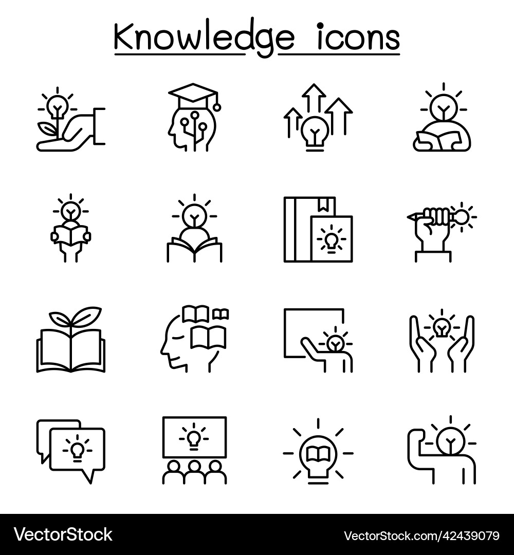 Knowledge learning and study icon set in thin Vector Image