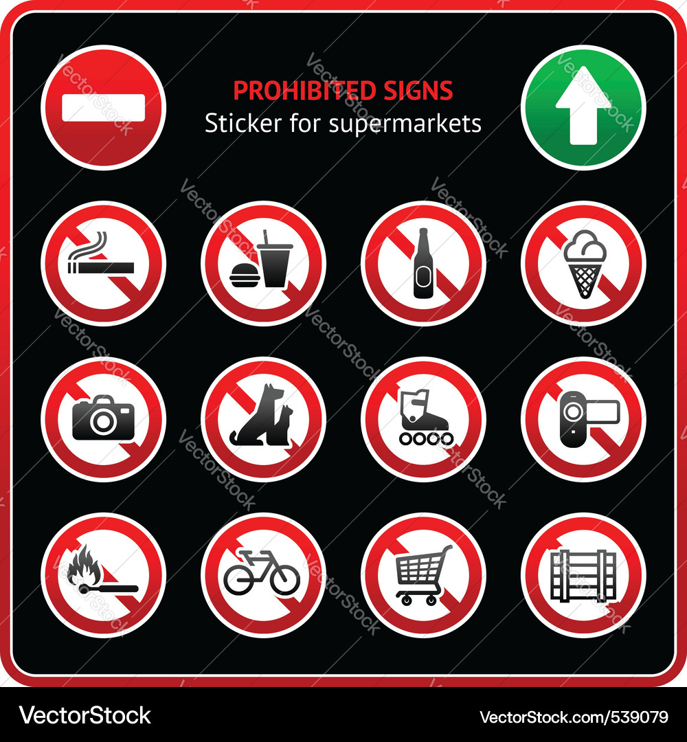 Prohibited Signs - Retail & Supermarkets Vector Image