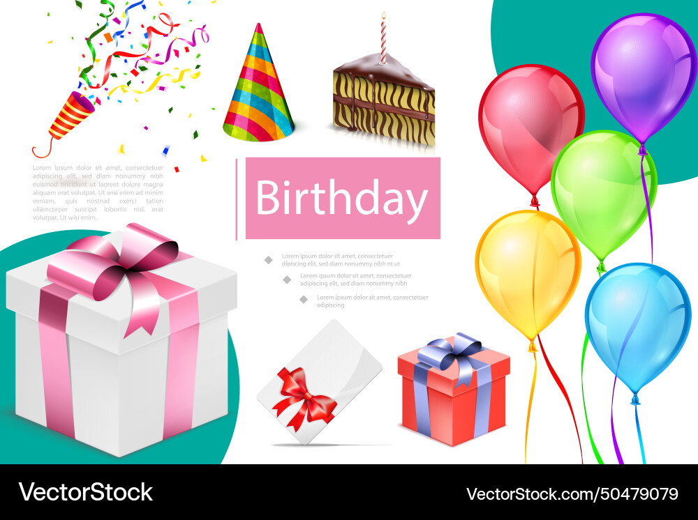 Realistic birthday elements composition Royalty Free Vector