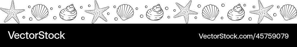 Seashells and starfish border divider outline sea Vector Image
