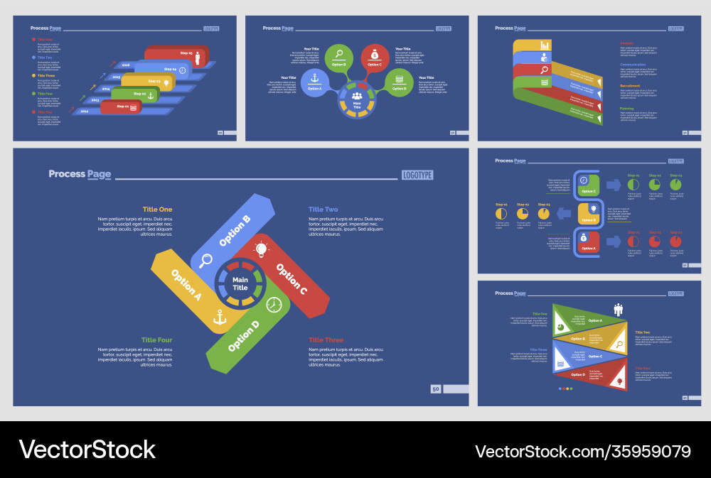 Six workflow slide templates set Royalty Free Vector Image Six workflow slide templates set Royalty Free Vector Image