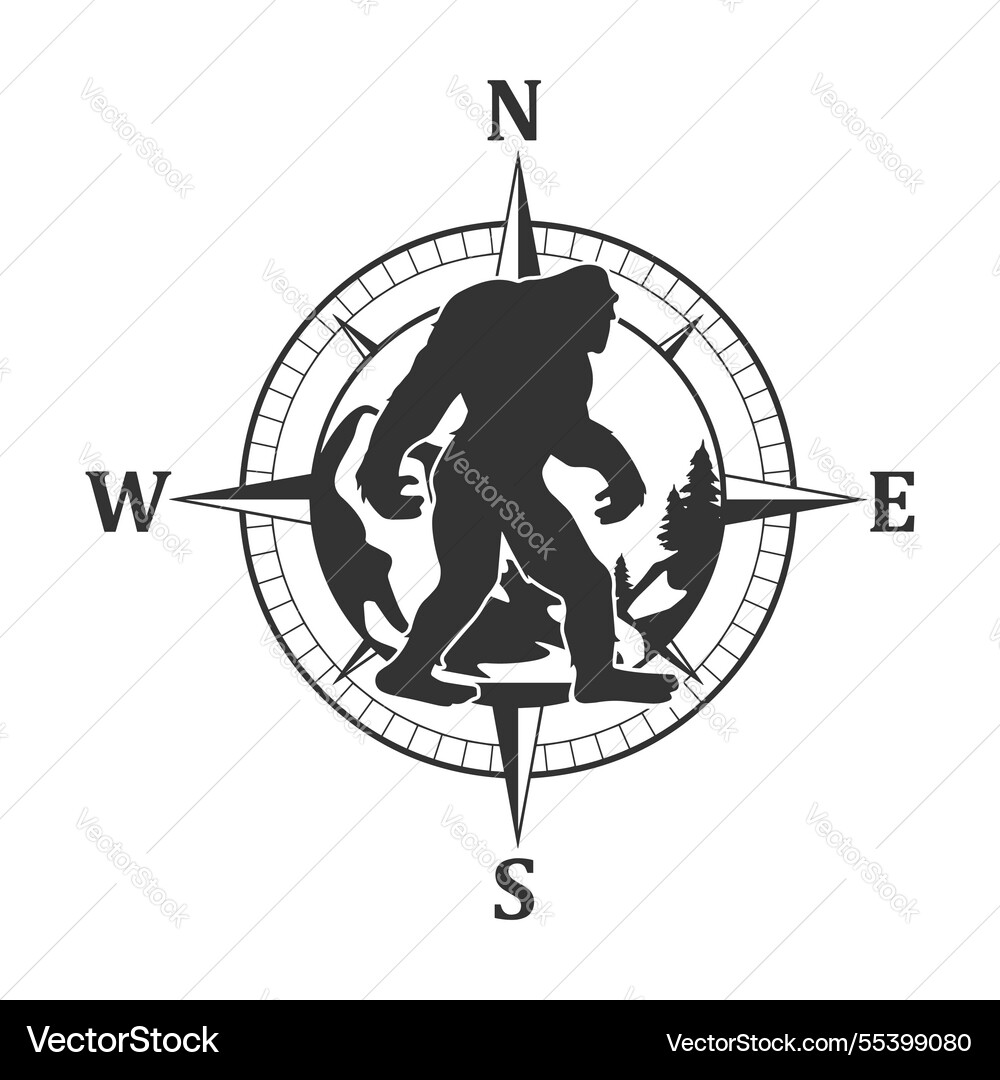 Bigfoot compass clip art design Royalty Free Vector Image