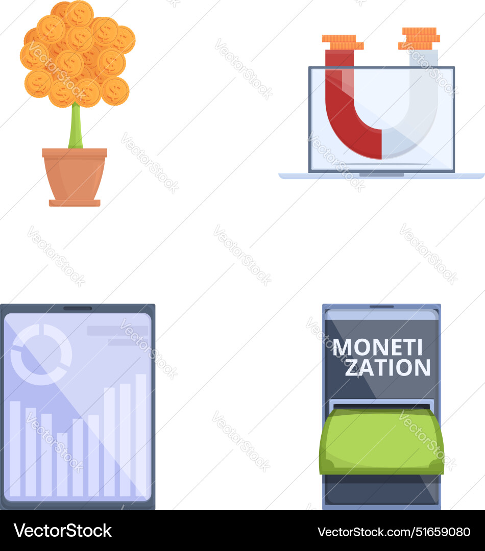 Internet monetization icons set cartoon Royalty Free Vector