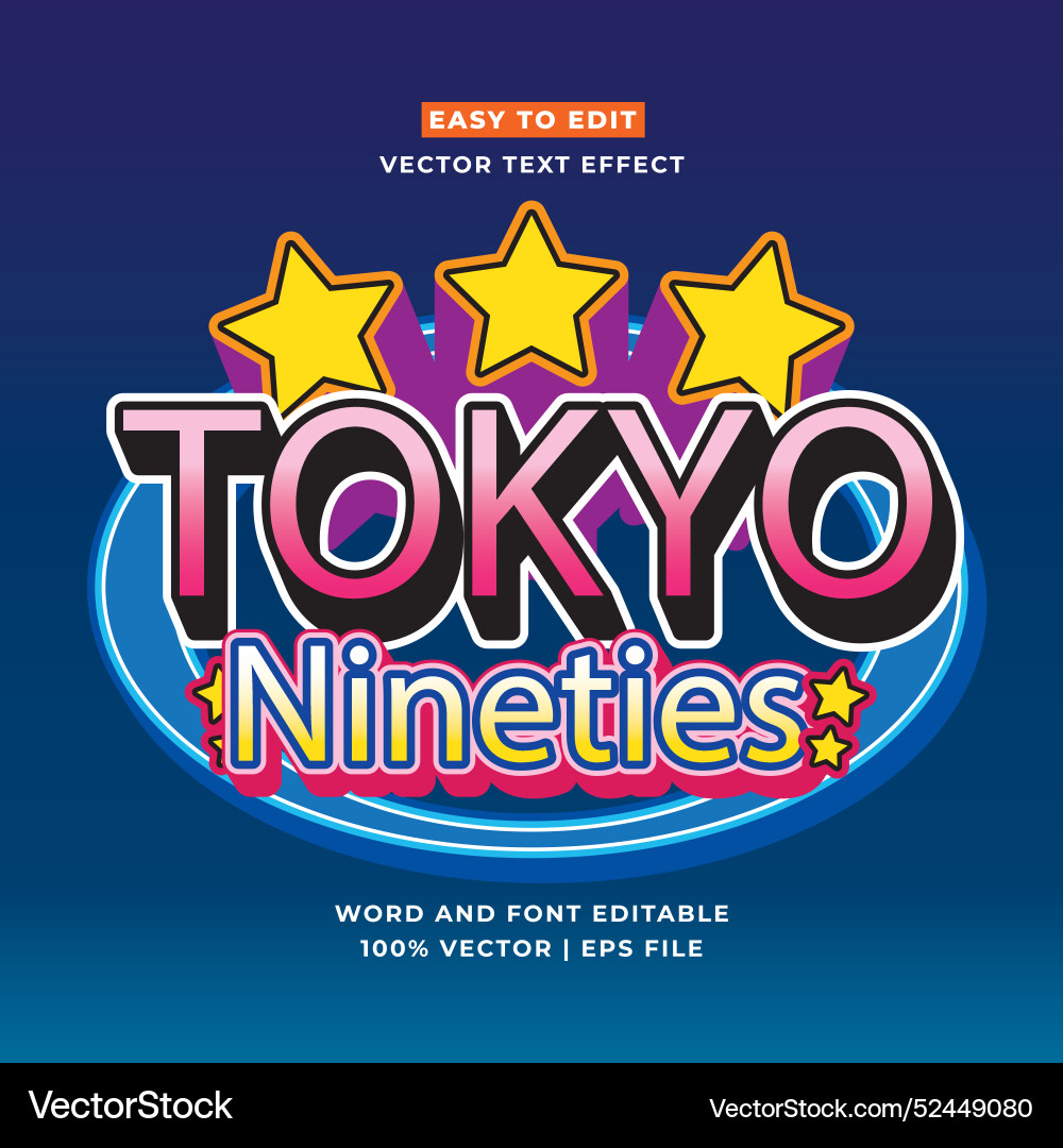 Retro tokyo japan 3d cartoon editable text effect Vector Image