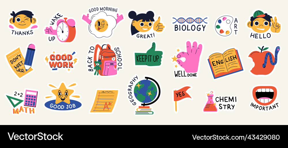 School Stickers - Study & Routine Royalty Free Vector
