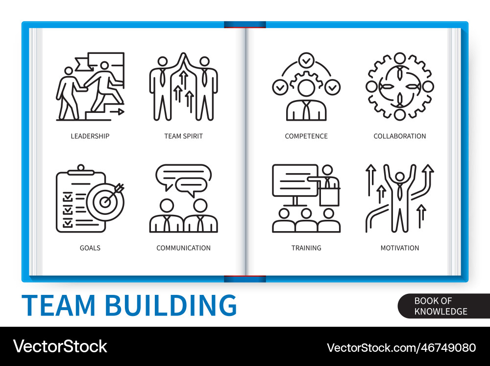 Team building infographics linear icons collection