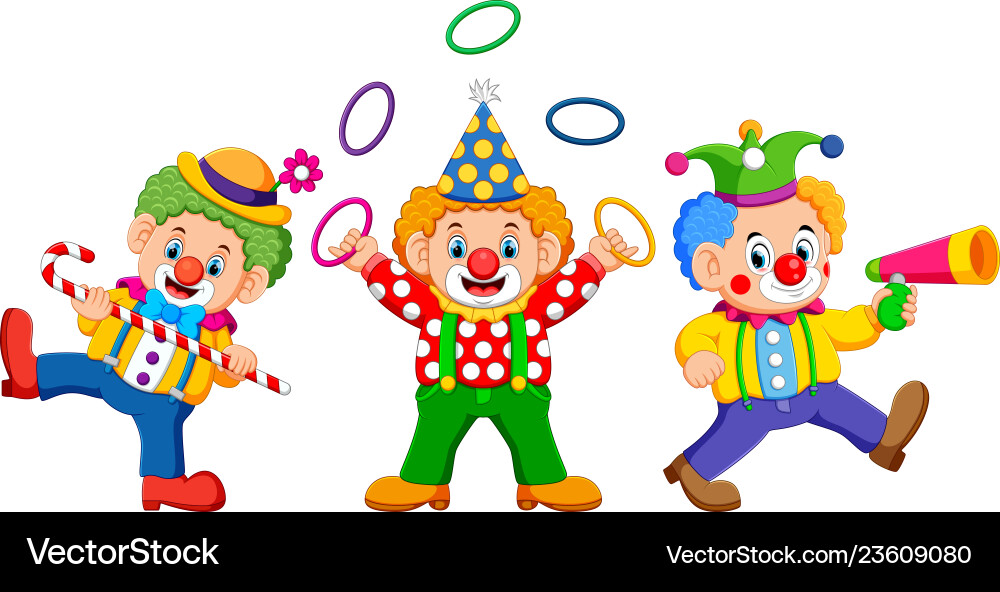 Three clowns are playing the attraction Royalty Free Vector
