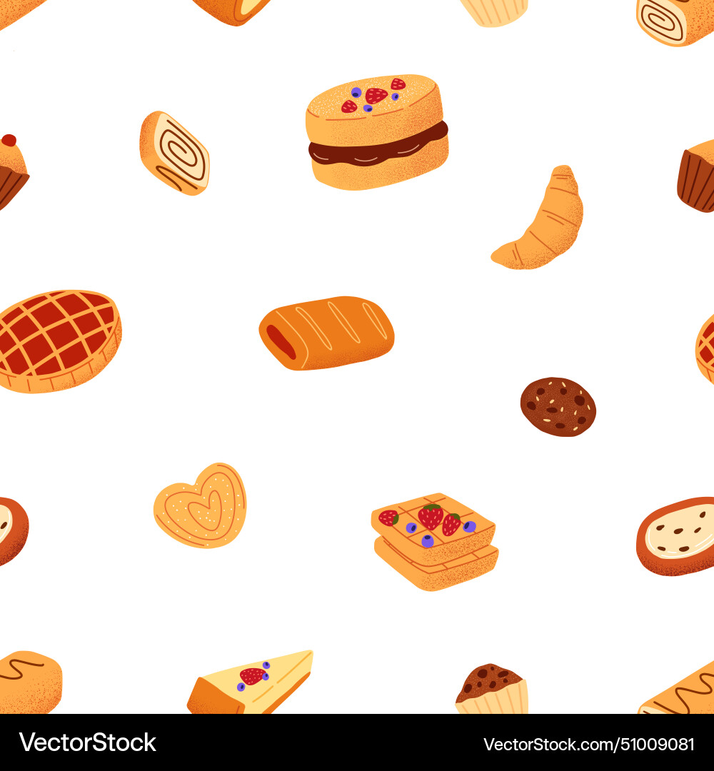 Background with bakehouse products baked desserts Vector Image