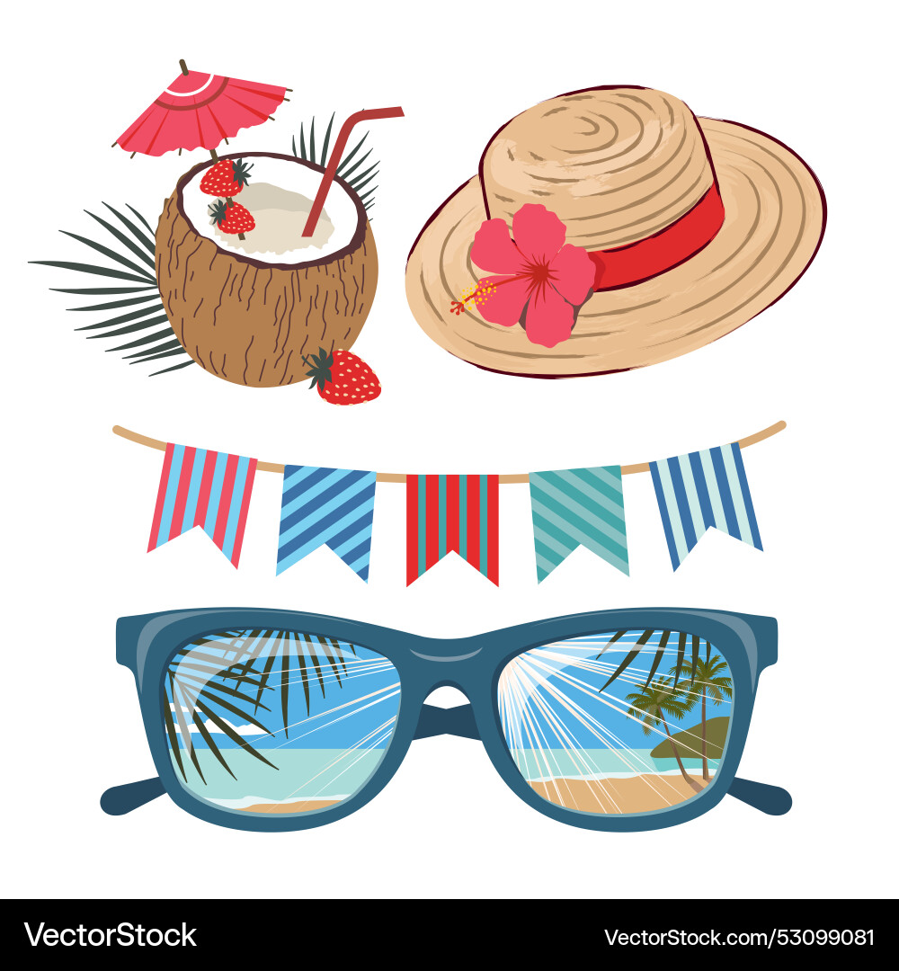 Beach sunglasses hat Royalty Free Vector Image