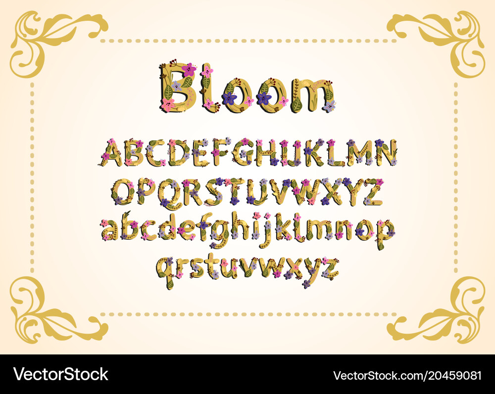 Colorful flower font Royalty Free Vector Image