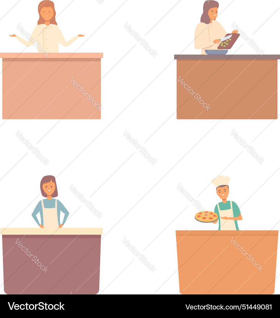 Cooking class icons set cartoon chef Royalty Free Vector