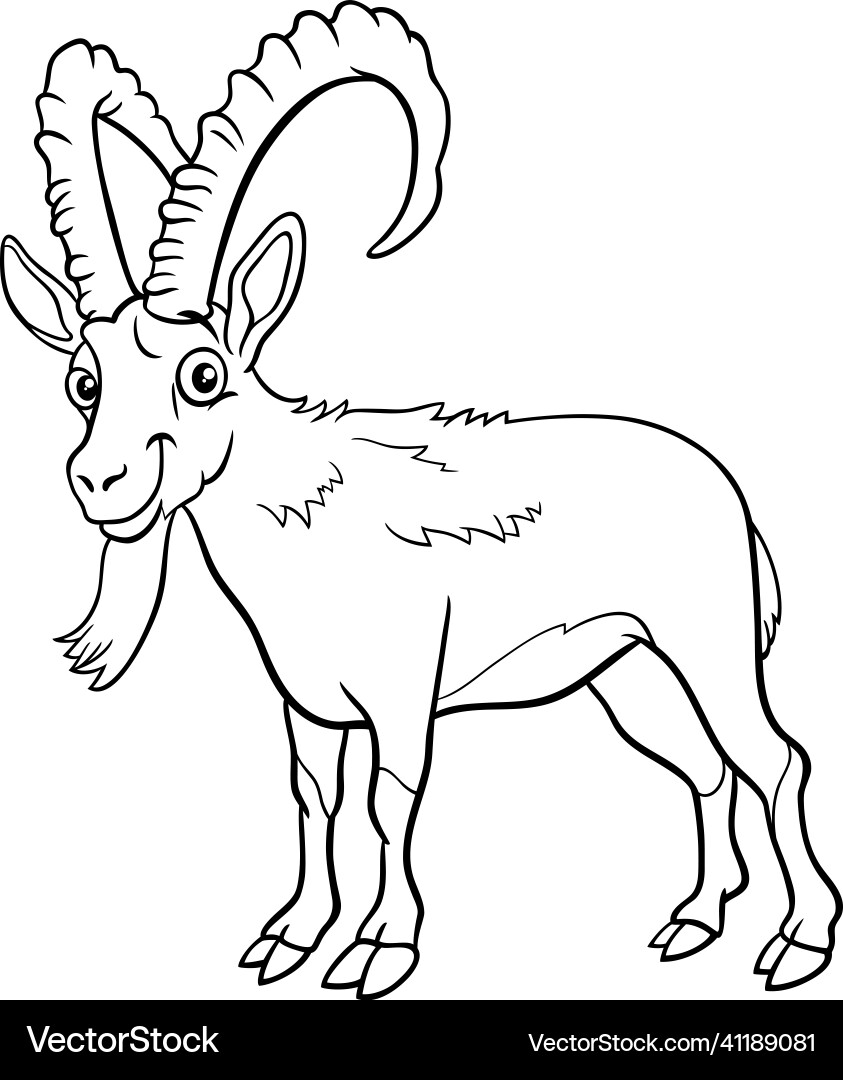 Cute Cartoon Ibex Coloring Page Royalty Free Vector Image