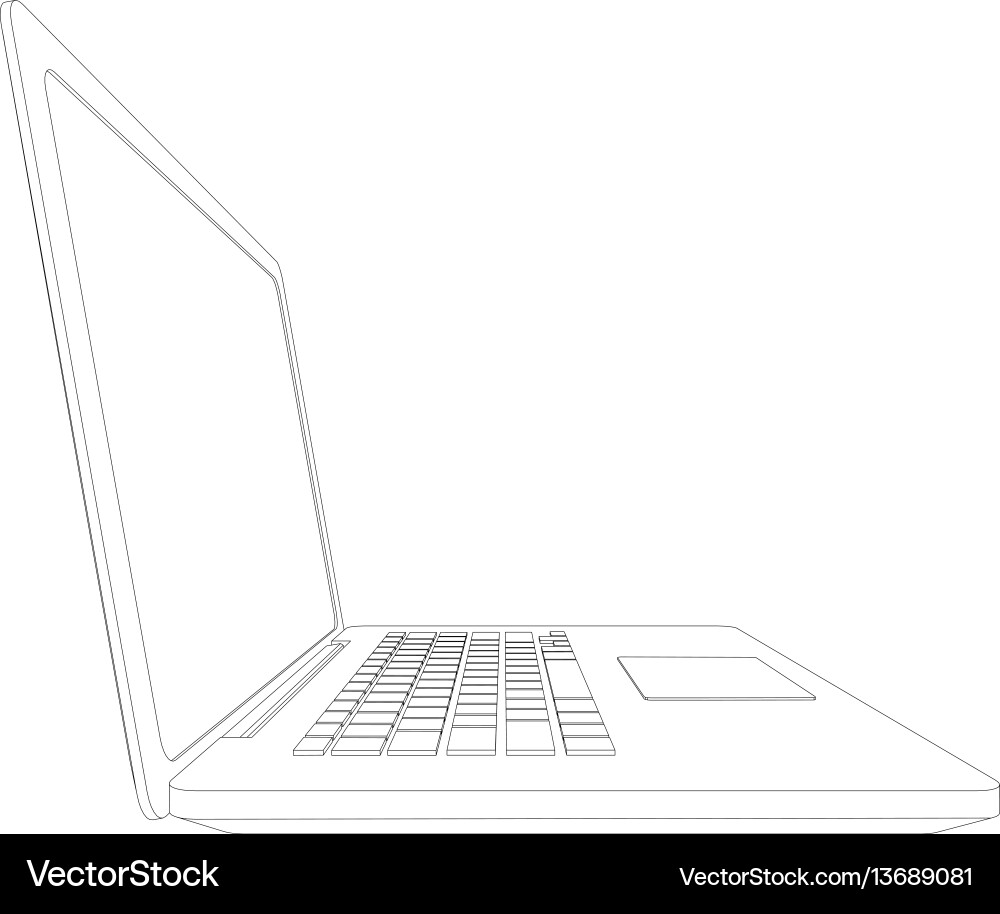 Drawing of wire-frame open laptop Royalty Free Vector Image