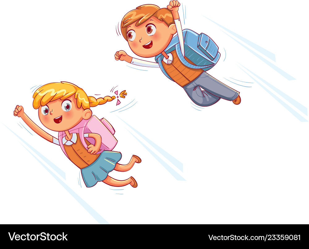Superhero kids fly to school Royalty Free Vector Image