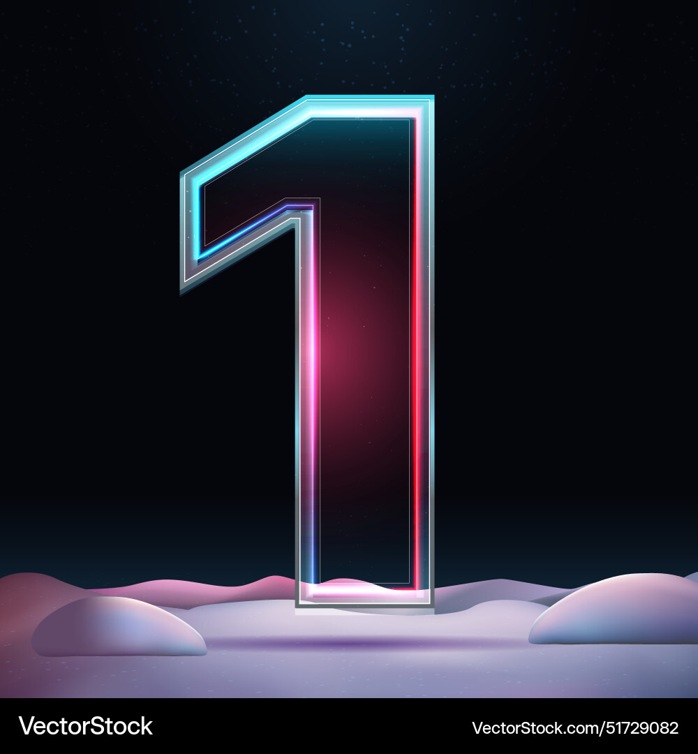 3d number with neon light insight glass symbol Vector Image