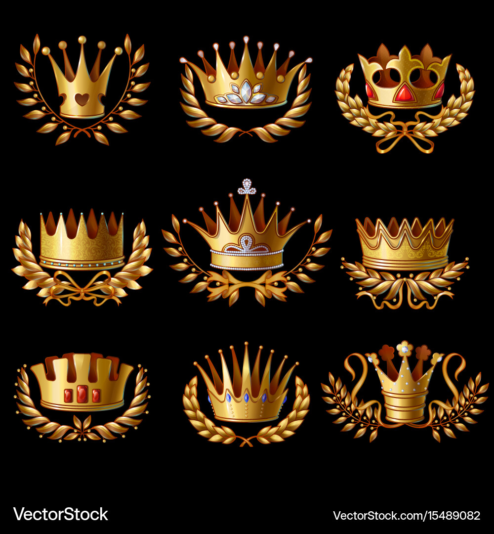 Beautiful gold royal crowns set Royalty Free Vector Image