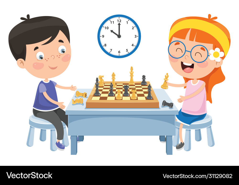Cartoon character playing chess game Royalty Free Vector