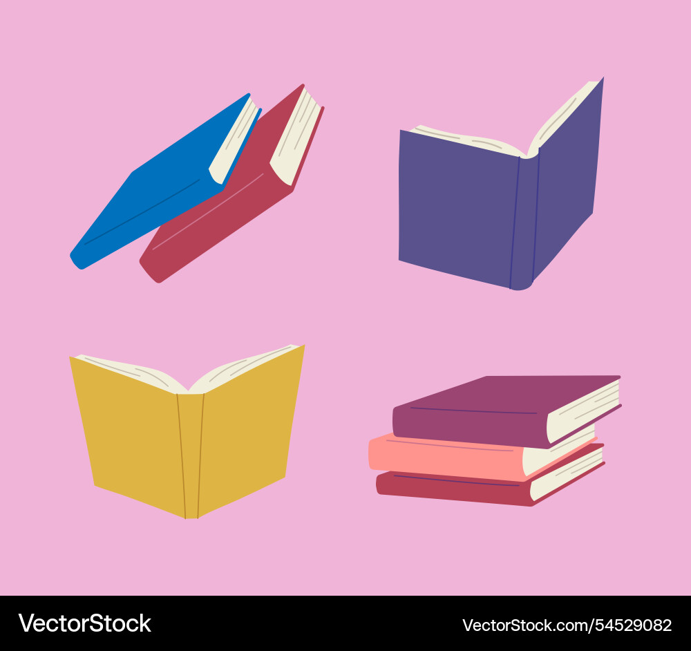Cartoon color opened and closed books notebooks Vector Image