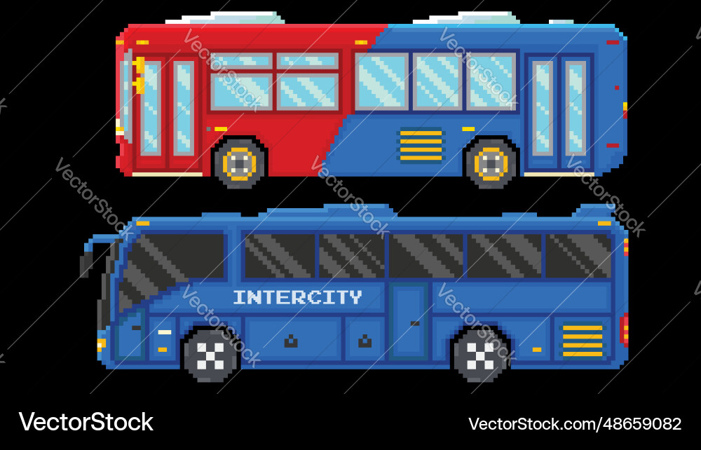 City buses set designed based on 8 bit size Vector Image