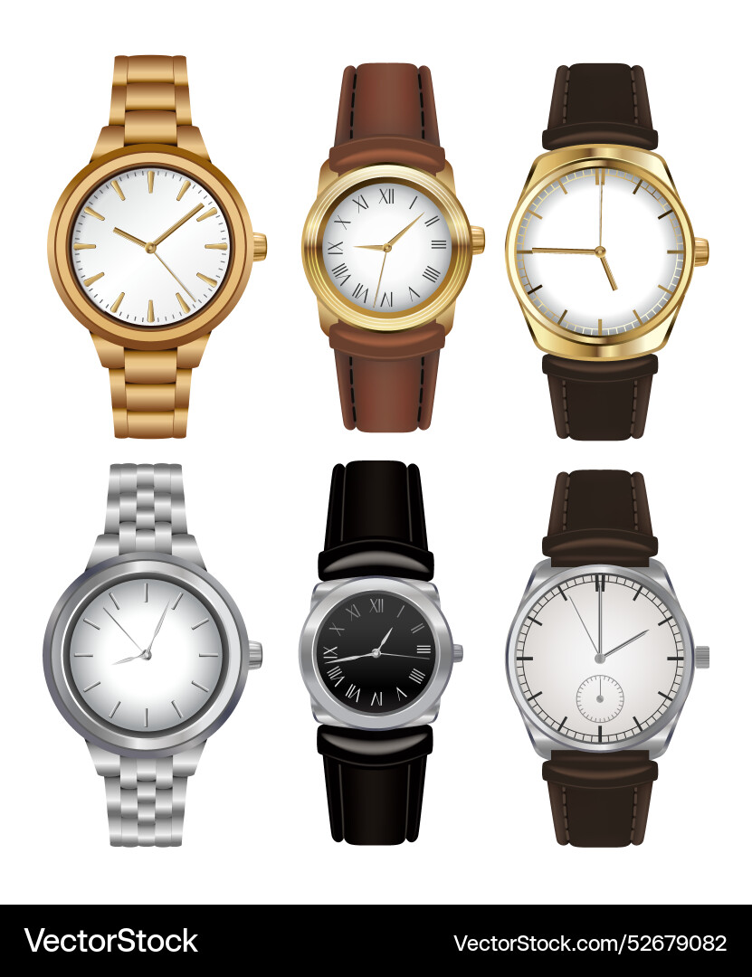 Mechanical watch set in classic design realistic Vector Image