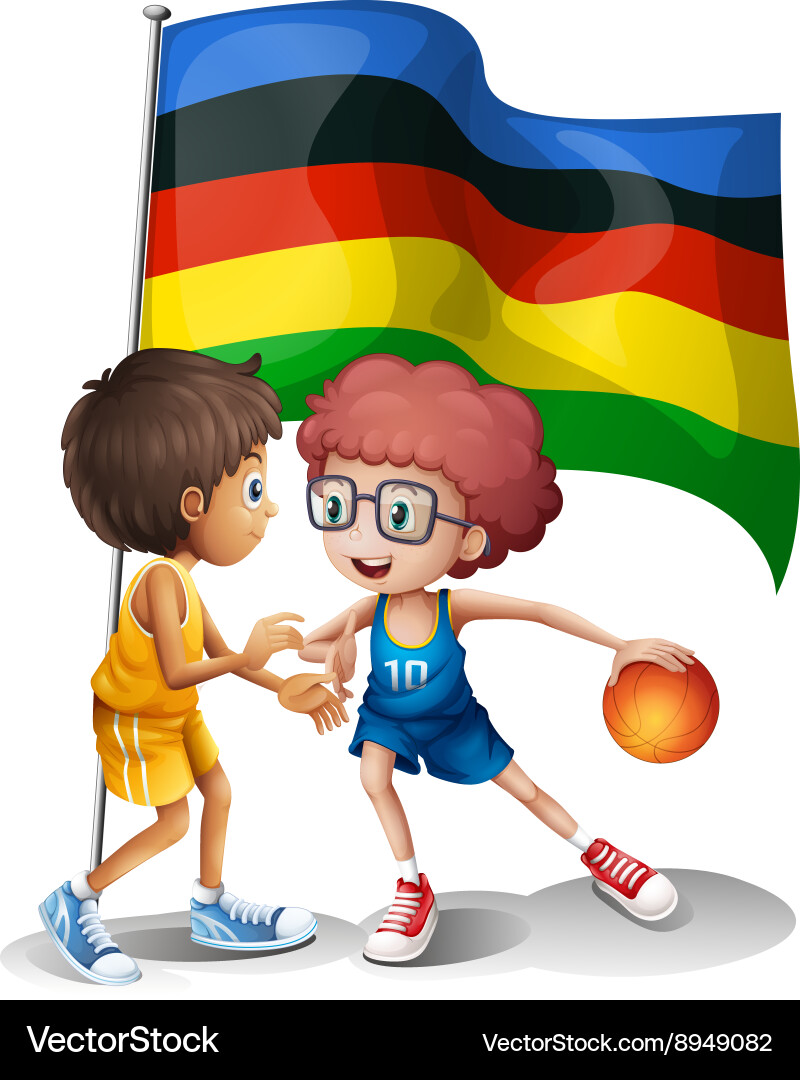 Olympics flag and basketball players Royalty Free Vector
