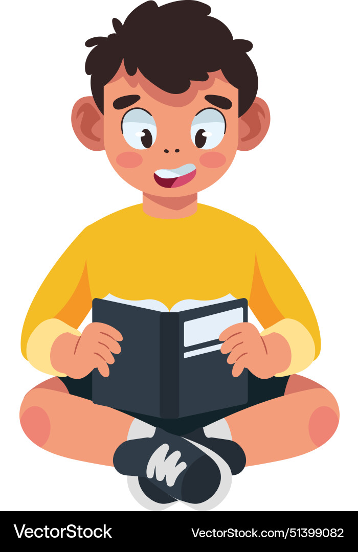 Reader boy sitting with textbook Royalty Free Vector Image
