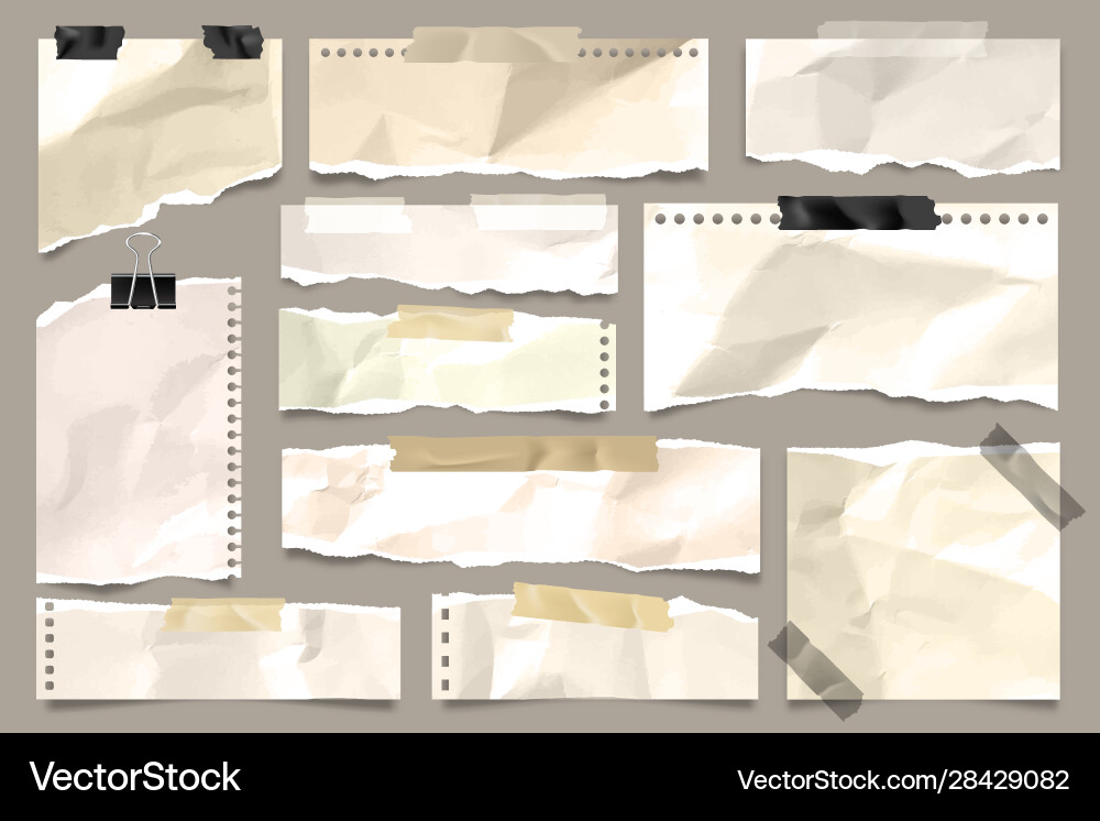 Ripped colored crumpled paper strips collection Vector Image