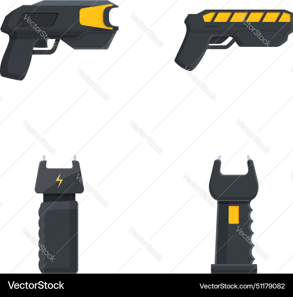 Taser icons set cartoon various Royalty Free Vector Image