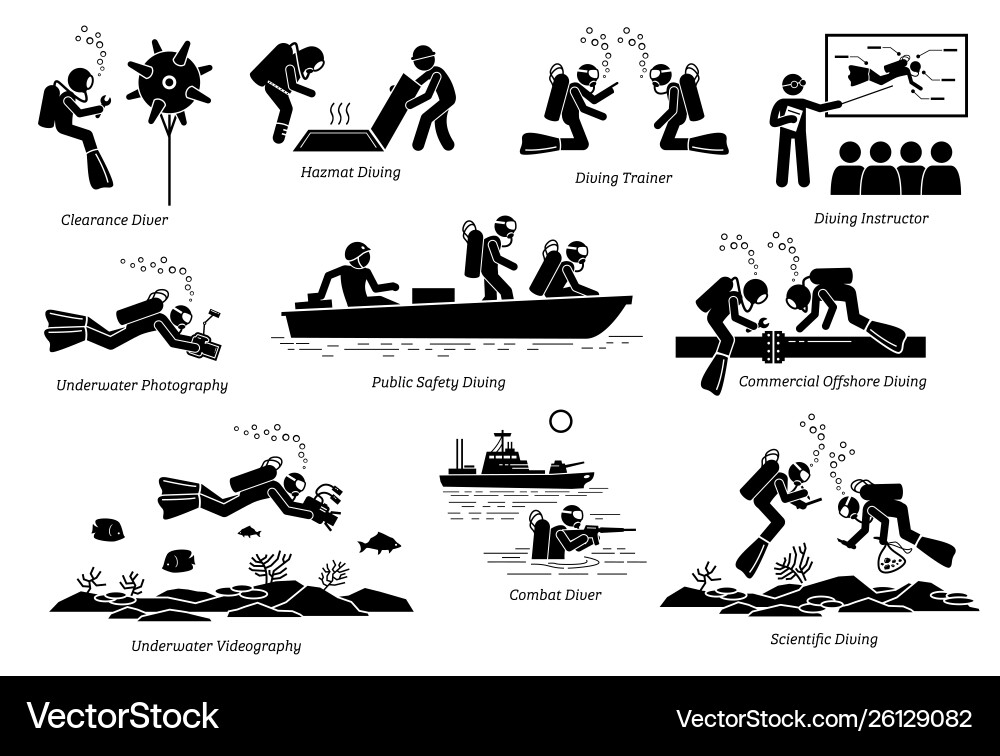 Underwater diving jobs for professional divers Vector Image