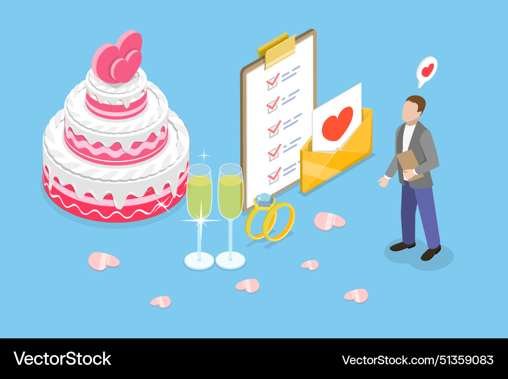 3d isometric flat of marriage Royalty Free Vector Image