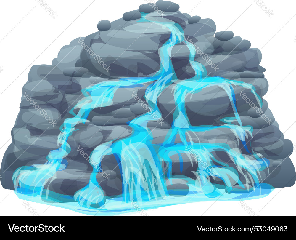 Blue waterfall cascading over rocks in nature Vector Image