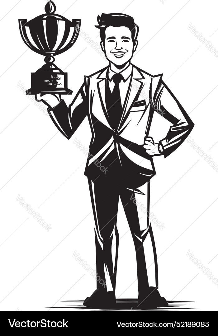 Corporate excellence businessman with trophy Vector Image