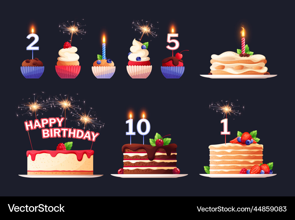 Desserts flat set Royalty Free Vector Image - VectorStock