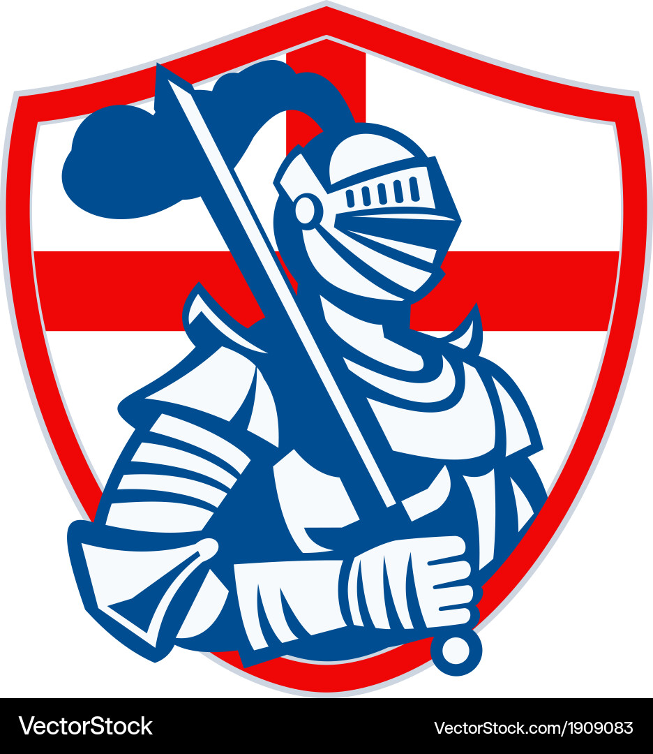 English knight hold sword england shield flag Vector Image