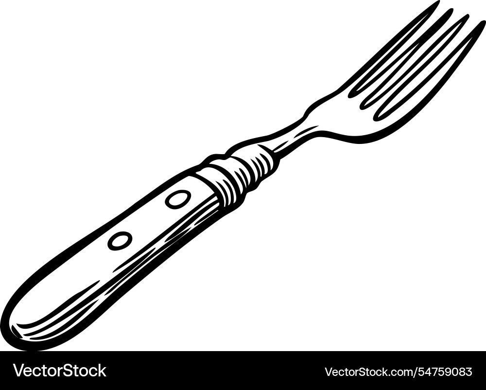 Fork engraved line drawing isolated on white Vector Image