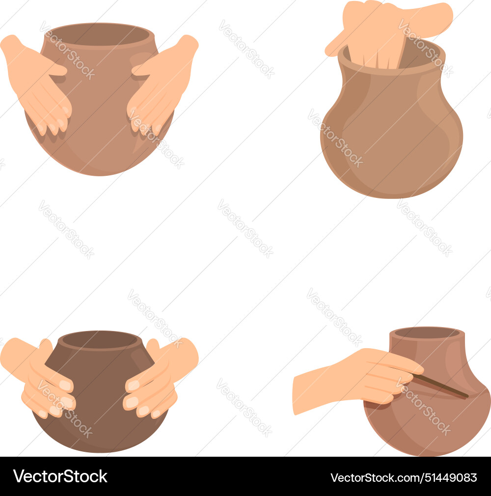Pottery craft icons set cartoon creating Vector Image